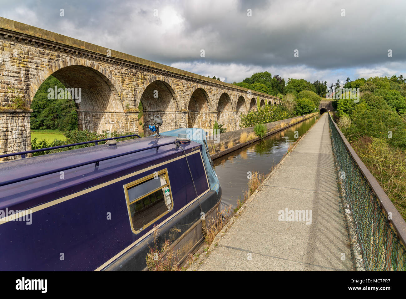 Chirk, Wrexham, Wales, UK - August 31, 2016: A narrowboat approaching ...