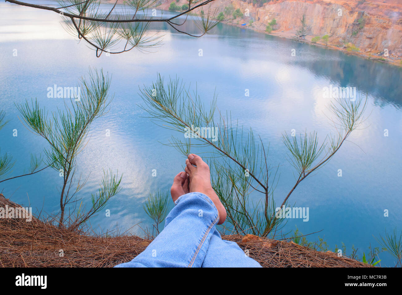 fresh blue colors of a lake on sunny day for background Stock Photo - Alamy