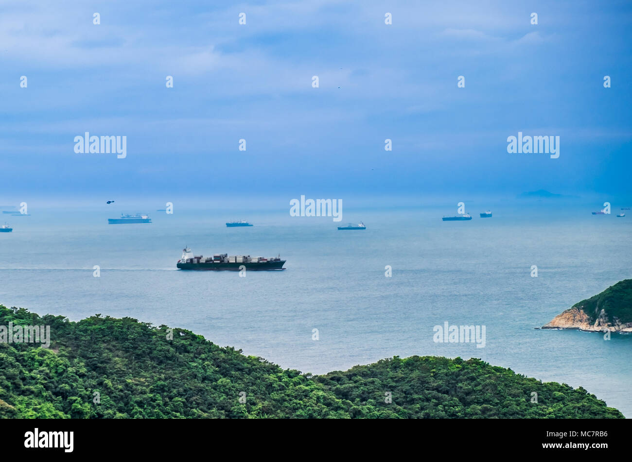 Container ship on seascape background. Bulk carrier nautical transport ...