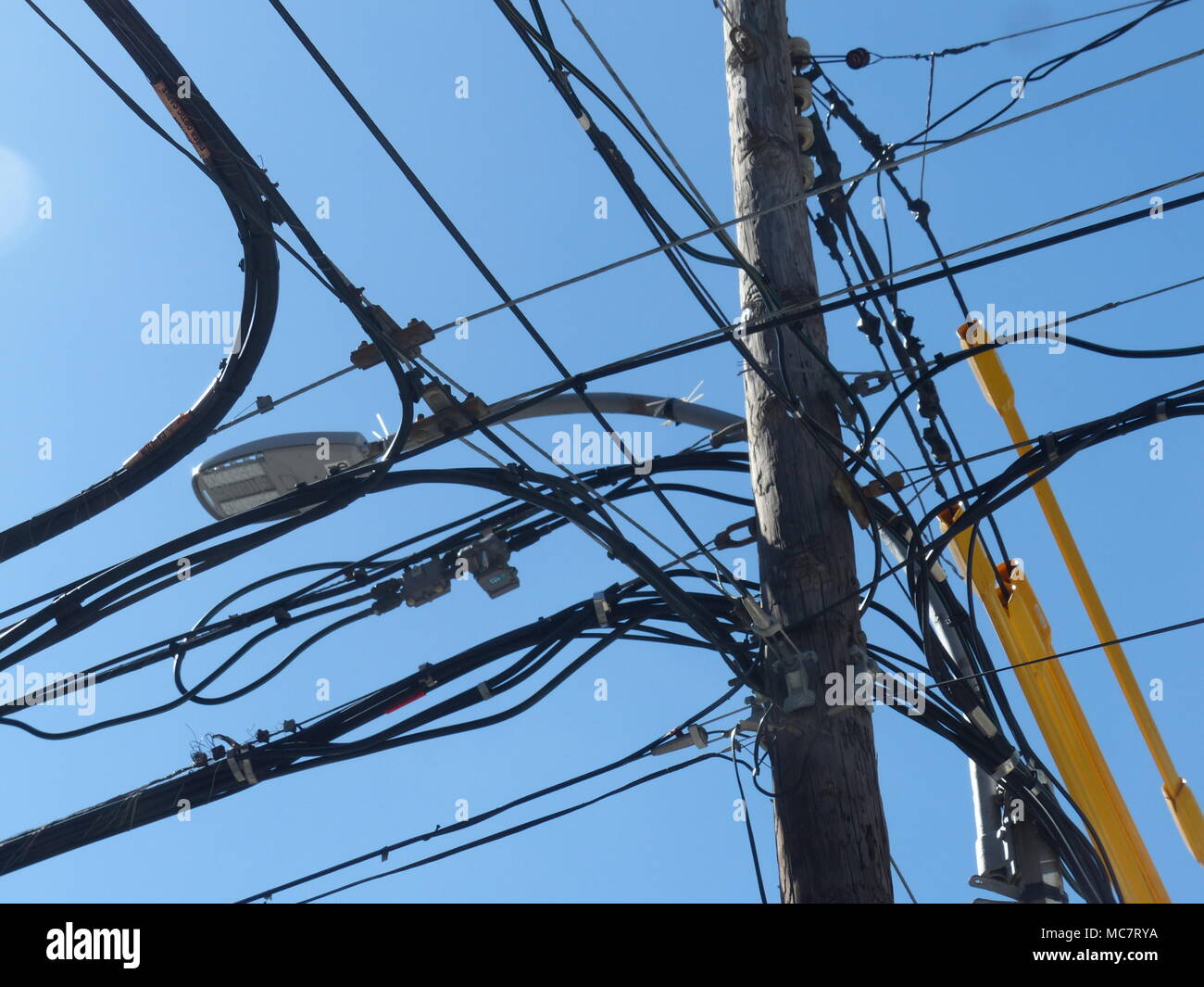 Overhead wiring in Brooklyn, NY Stock Photo - Alamy