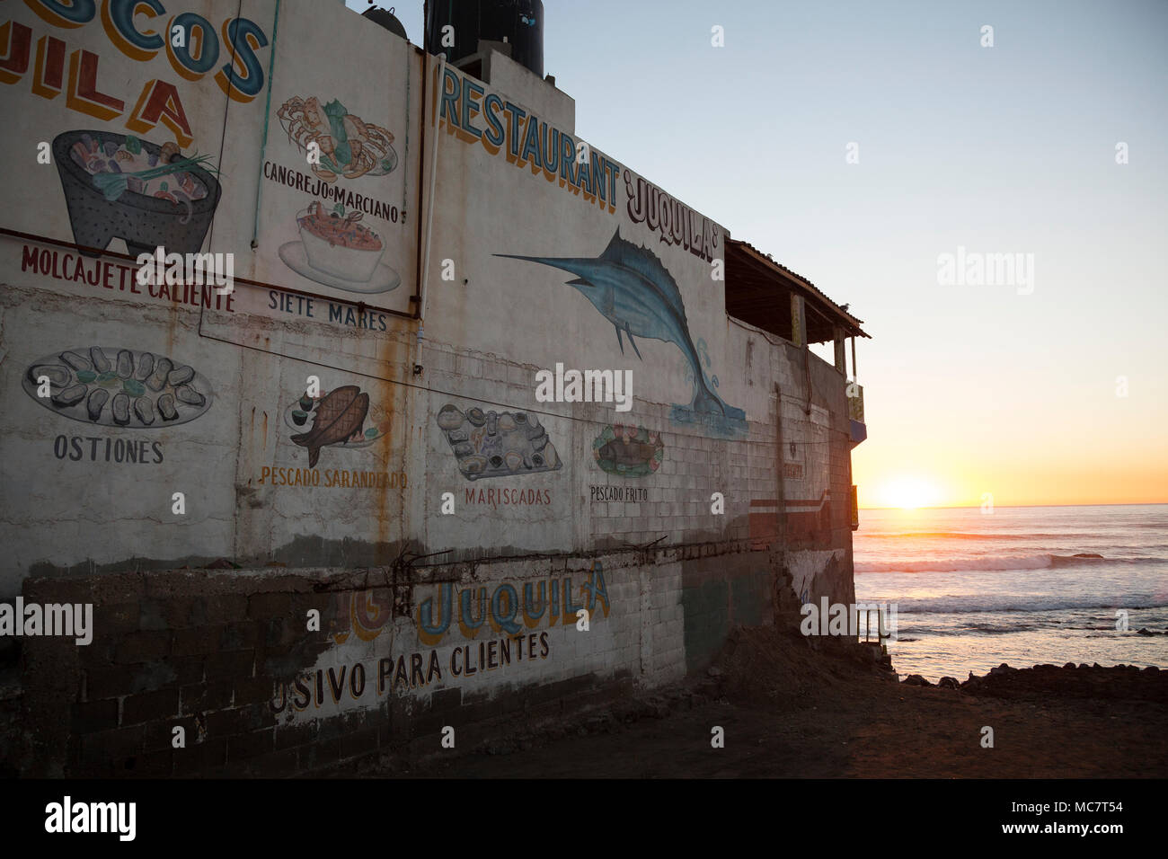 Illustrations on the side of a restaurant Popotla, Rosarito, Baja ...