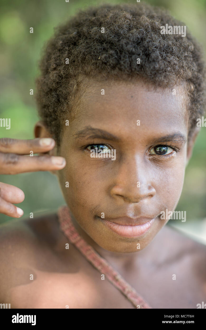 Portrait of a Papuan young boy, Ambunti, Upper Sepik, Papua New Guinea ...