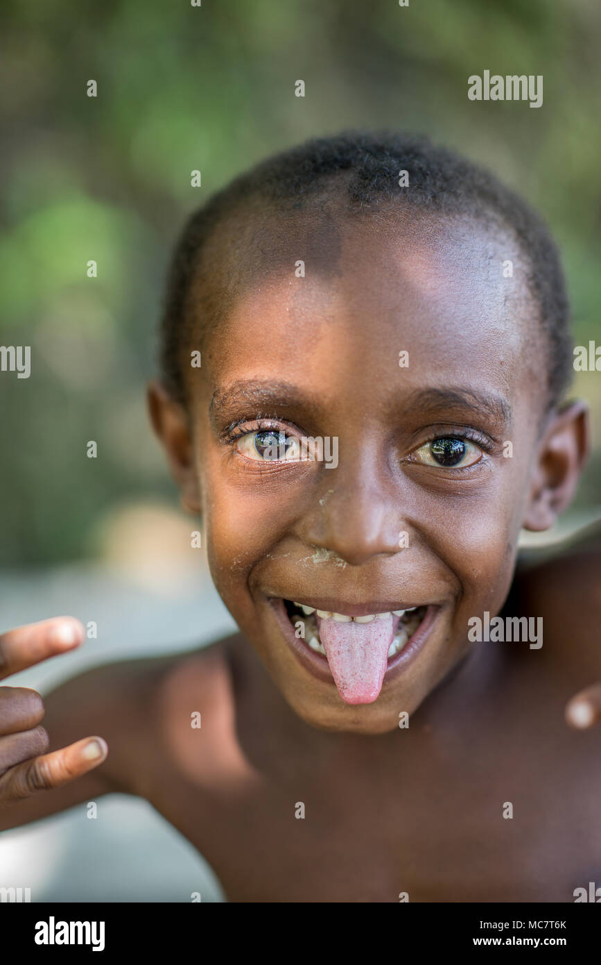 Portrait of a Papuan young boy, Ambunti, Upper Sepik, Papua New Guinea ...