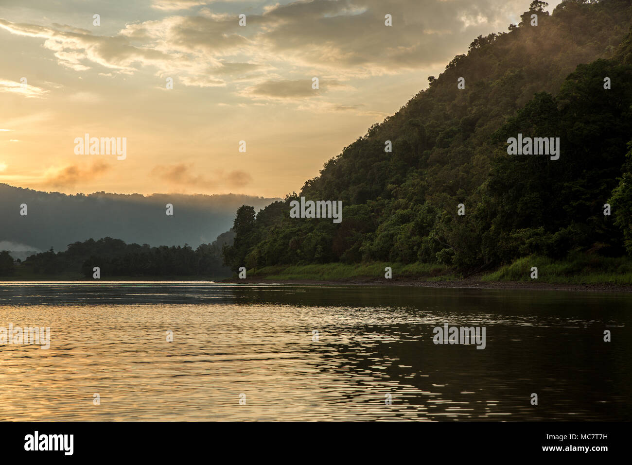 Morning landscape on Wagu Lake, Upper Sepik, Papua New Guinea Stock ...