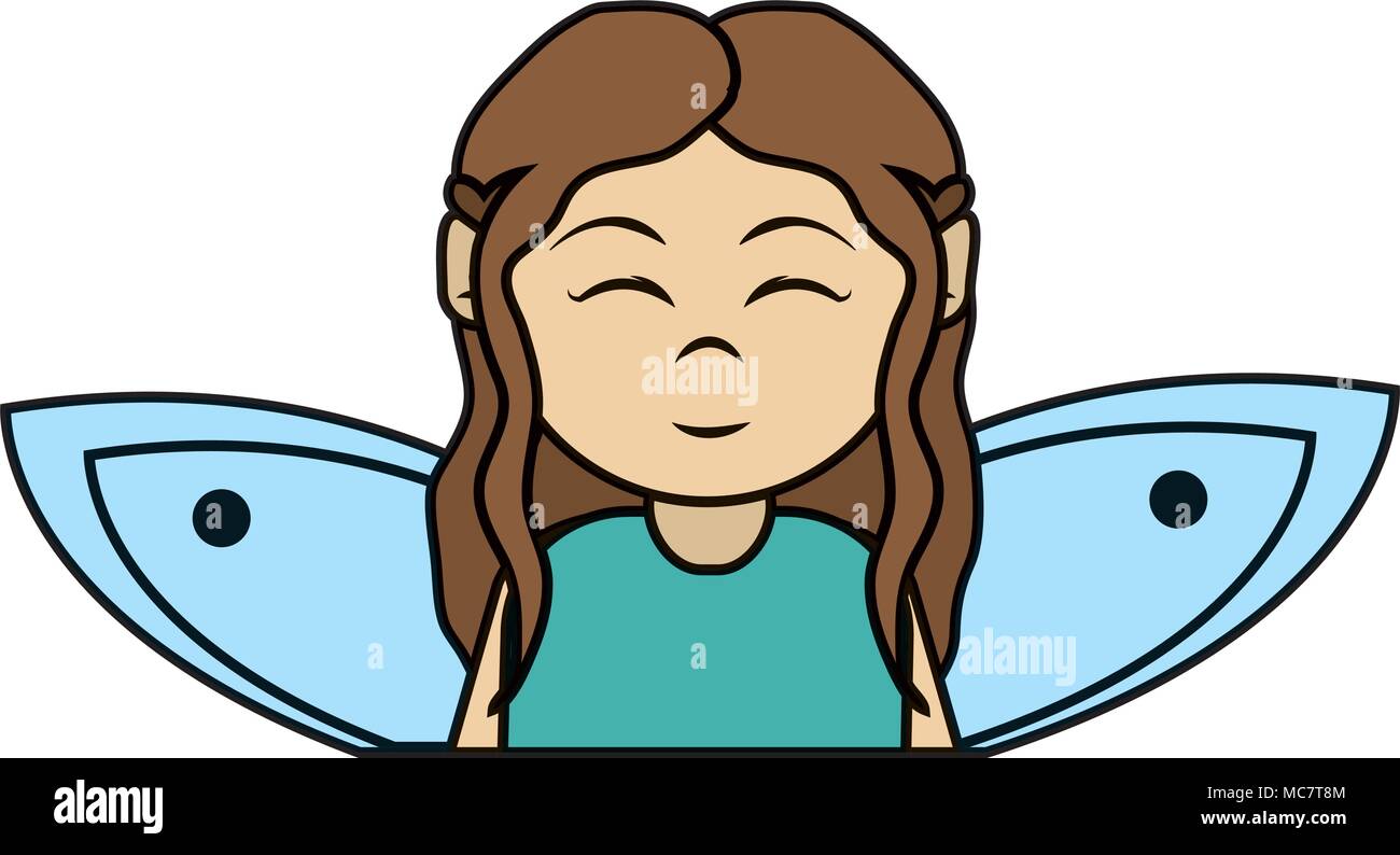 Color Happy Girl Head With Hairstyle And Wings Stock Vector Image And Art