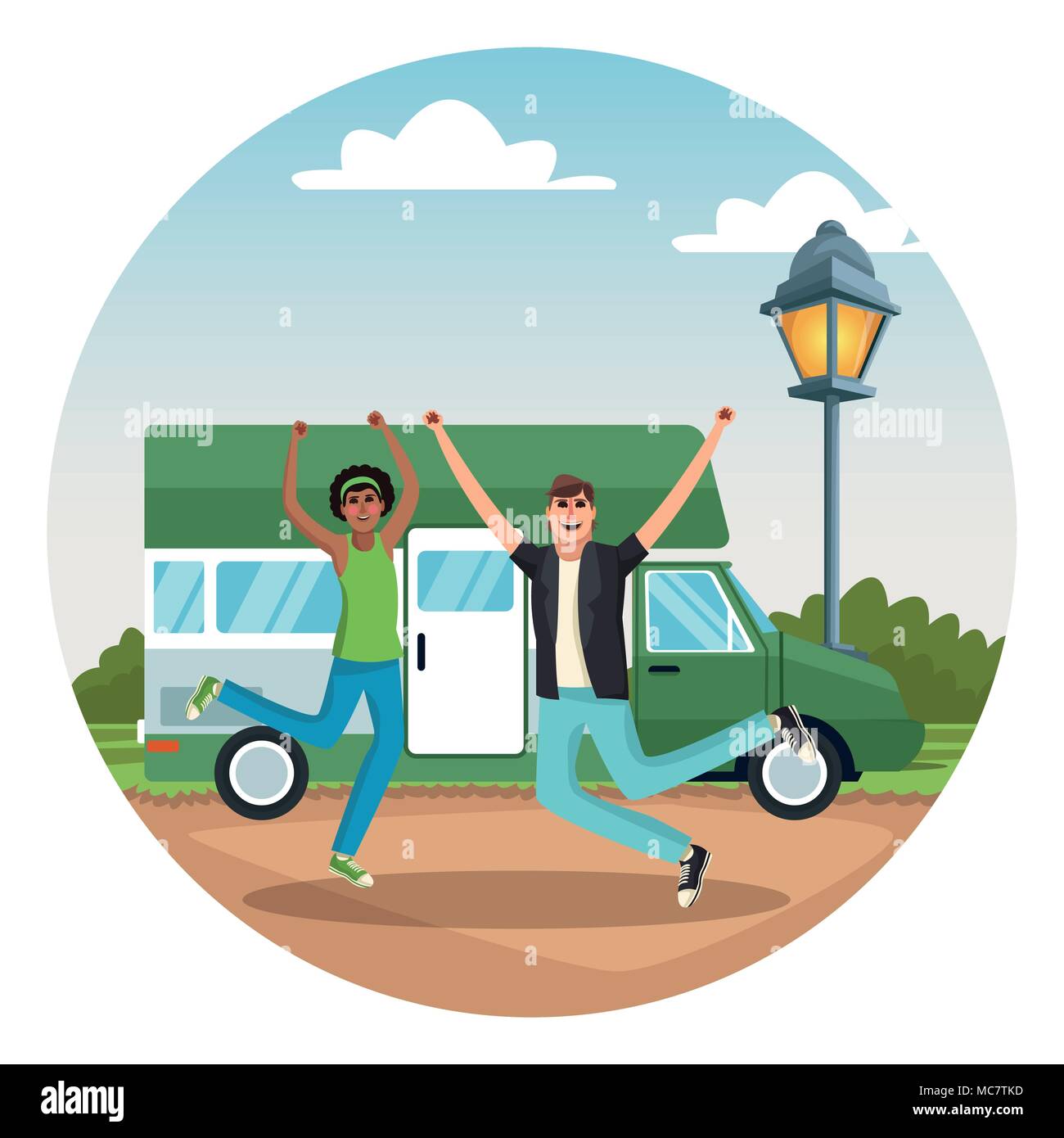 Young couple happy and jumping Stock Vector Image & Art - Alamy