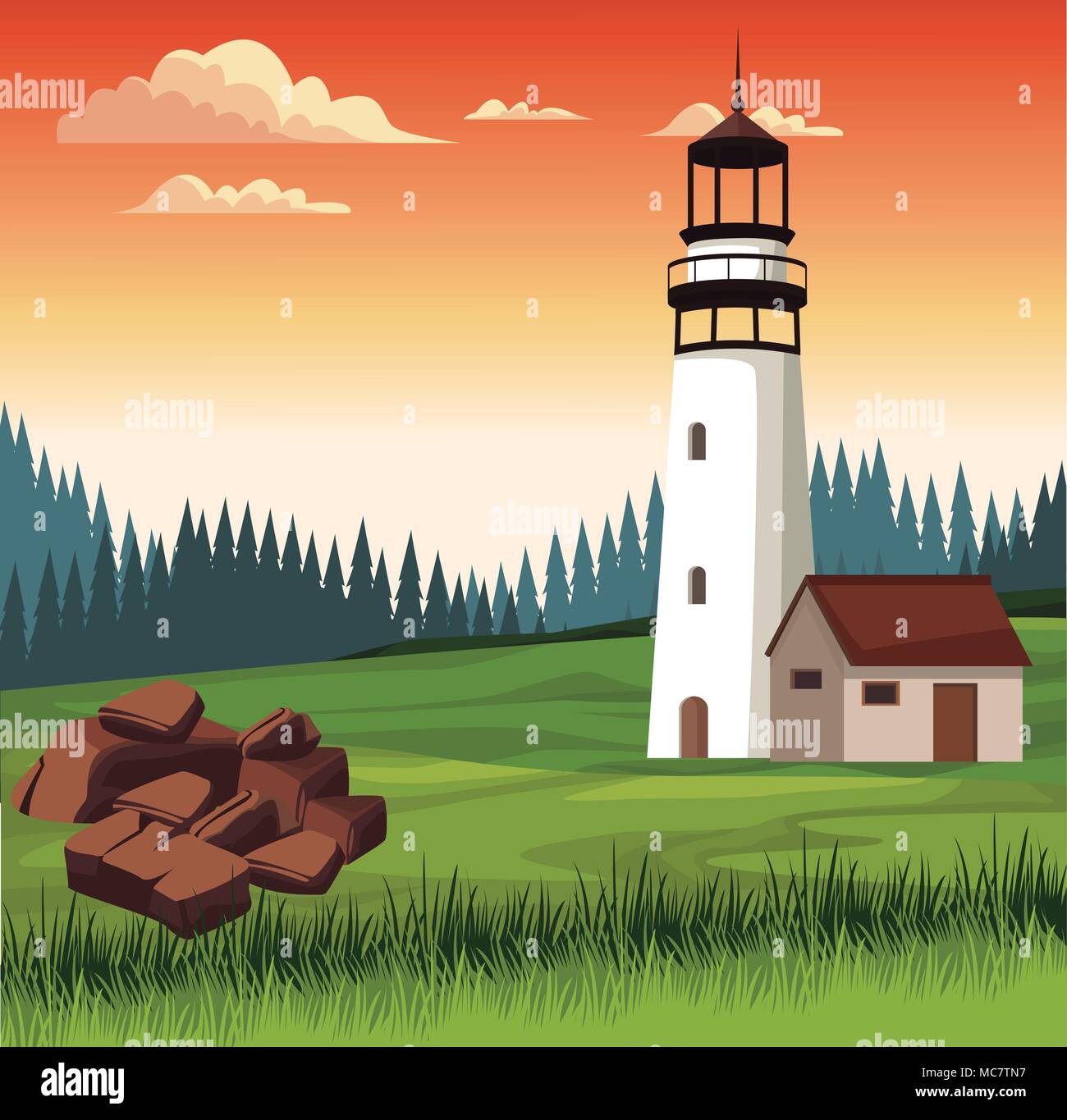 Lighthouse and beautilful landscape Stock Vector Image & Art - Alamy