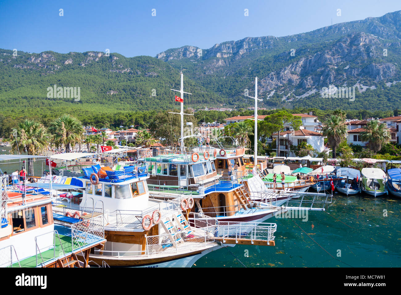 Pleasure boats in the port of the Turkish town of Akyaka, 16 AUG, 2017 ...