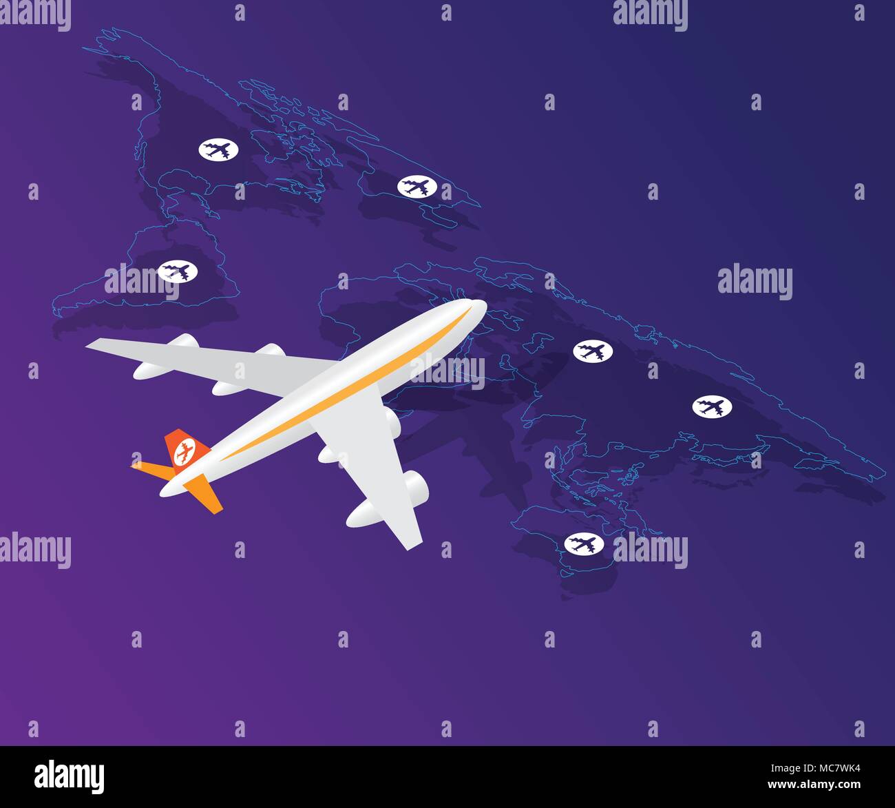 airplane with location on world map vector isometric background Stock ...