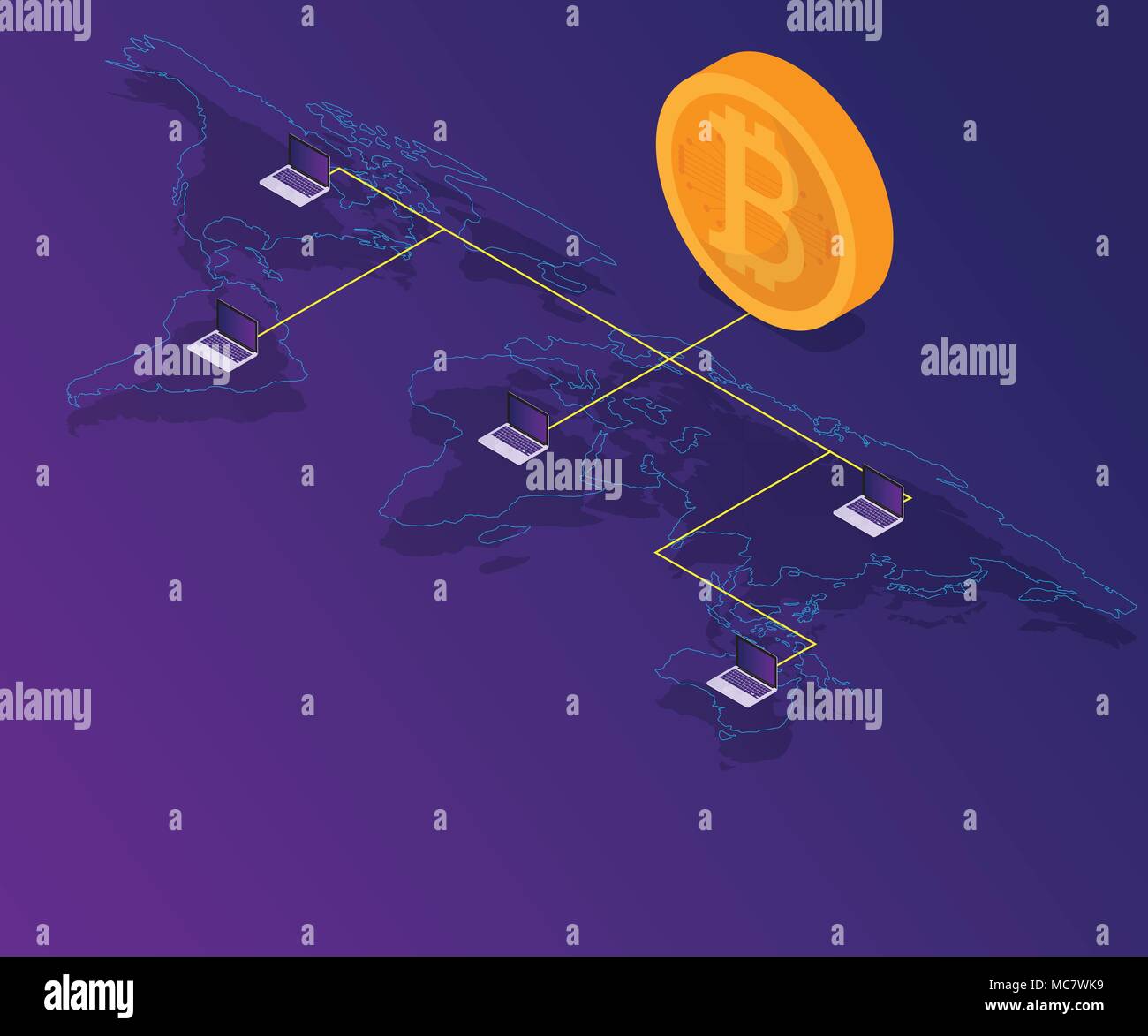 cryptocurrency concept bitcoins mining with world map vector isometric background Stock Vector ...