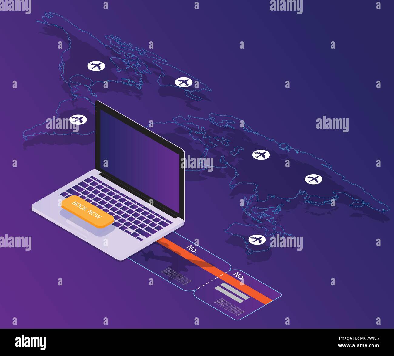 booking online concept laptop with world map location vector isometric ...