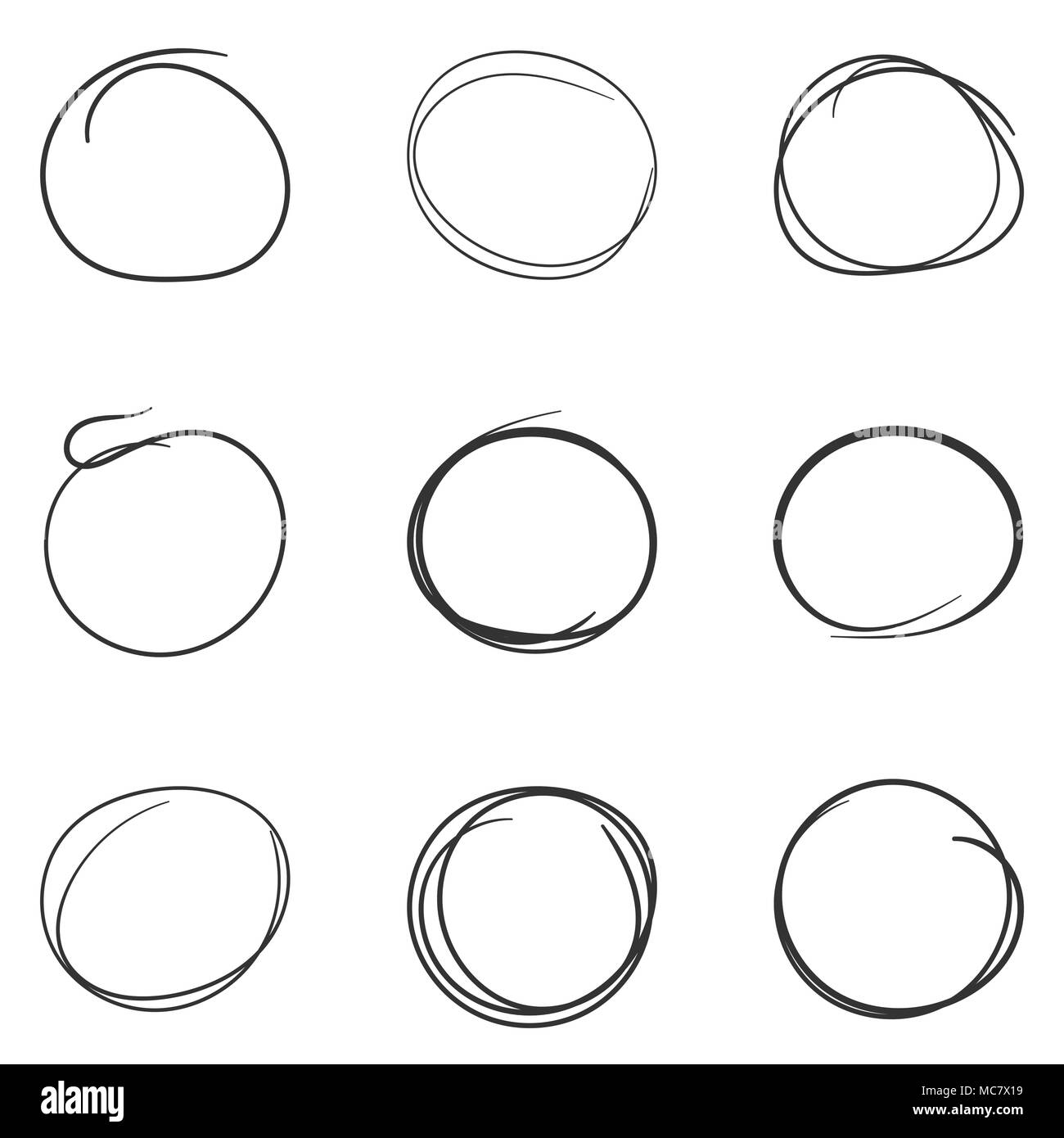Set of the hand drawn scribble circles line sketch. Vector circular ...