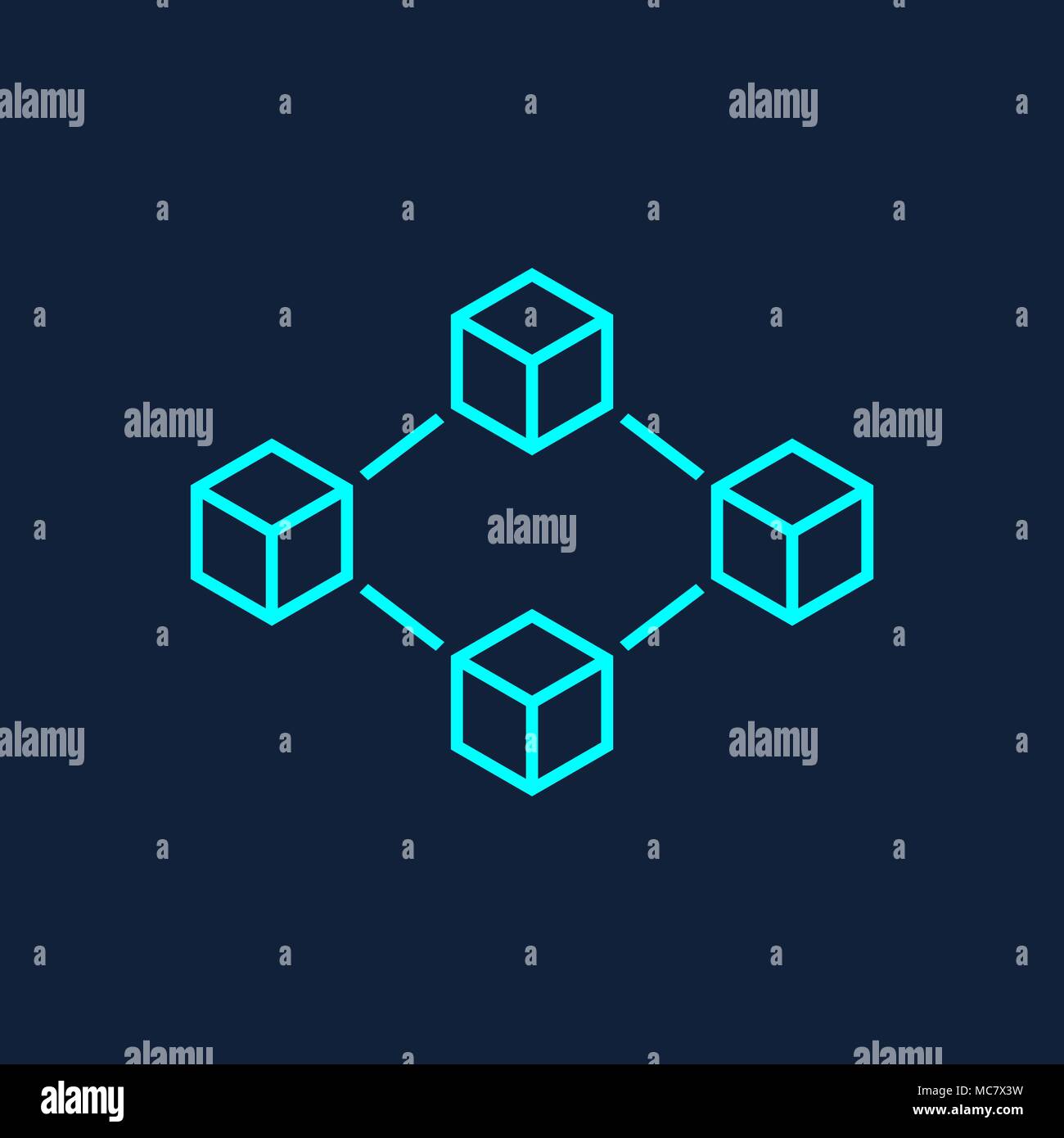 Blockchain technology vector icon in flat style. Cryptography cube ...