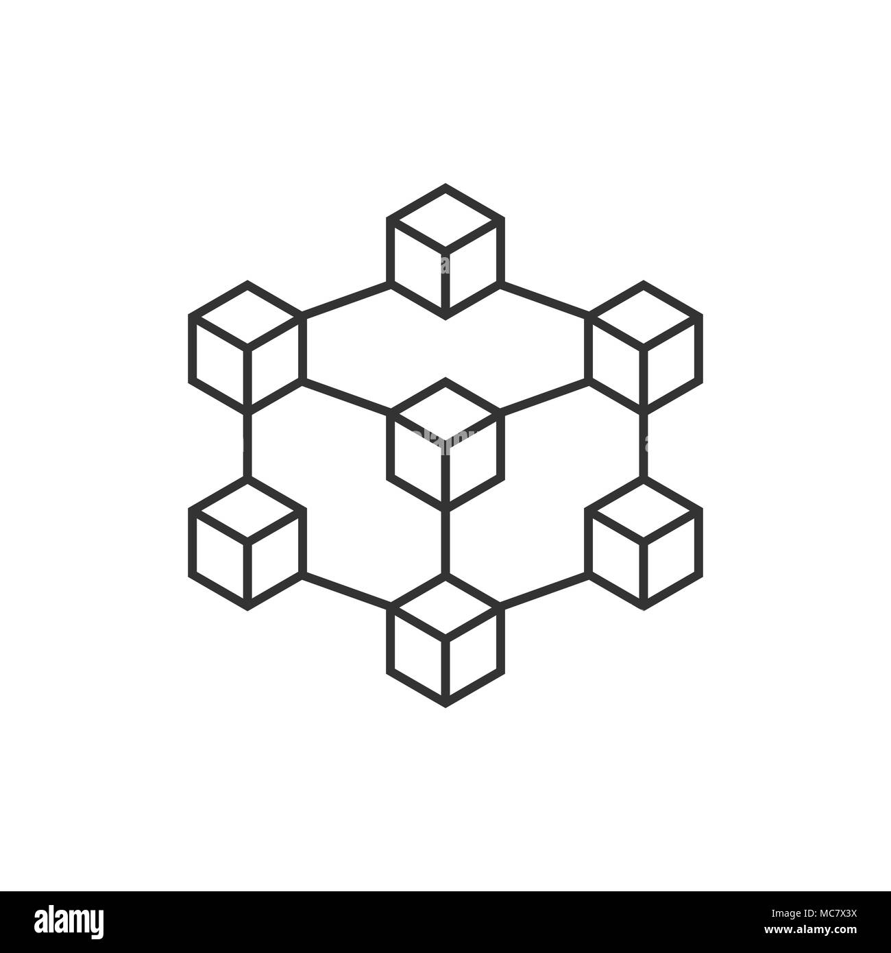 Blockchain technology vector icon in flat style. Cryptography cube block illustration ...