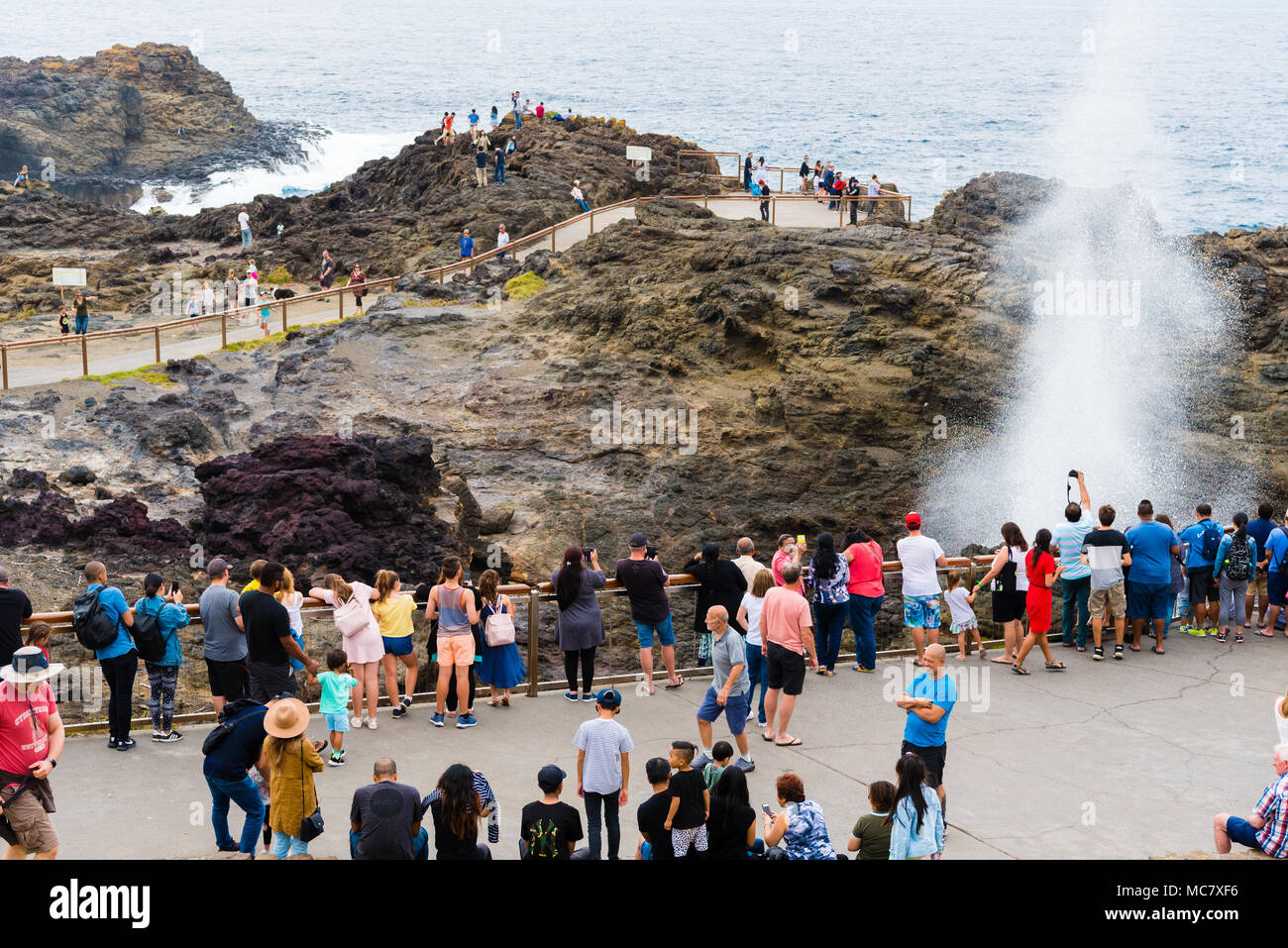 Kiama, NSW, Australia-March 31, 2018: Tourists visiting Kiama Blowhole ...