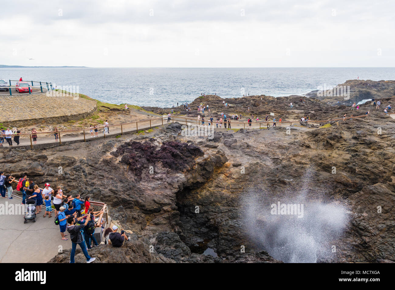Kiama, NSW, Australia-March 31, 2018: Tourists visiting Kiama Blowhole ...