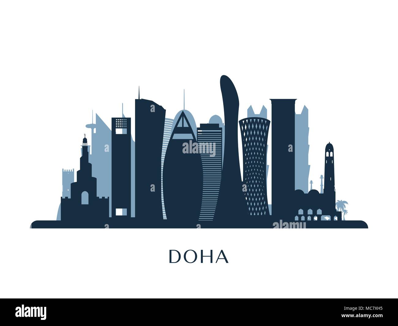 Doha skyline, monochrome silhouette. Vector illustration Stock Vector ...