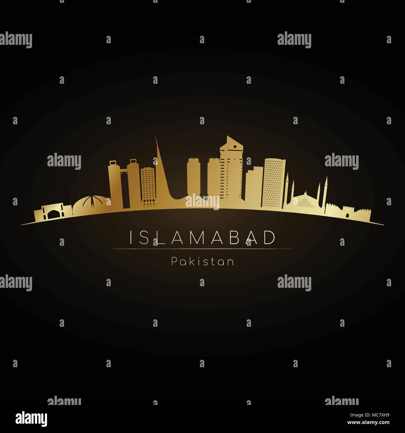 Golden logo Islamabad skyline. Vector silhouette illustration Stock ...