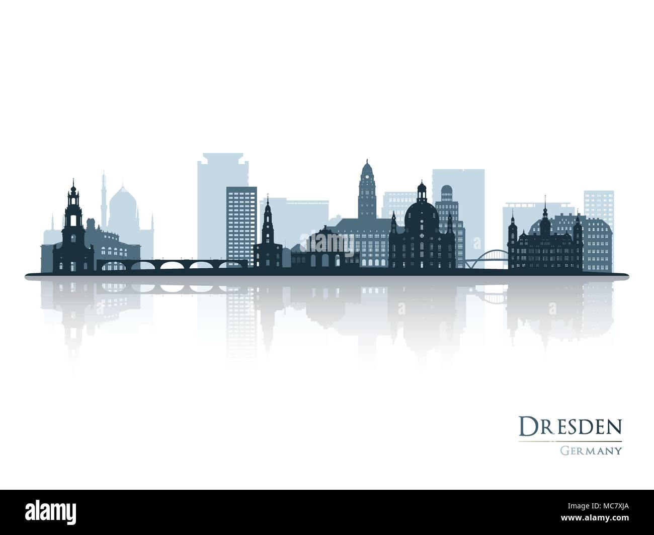 Dresden skyline silhouette with reflection. Vector illustration Stock ...