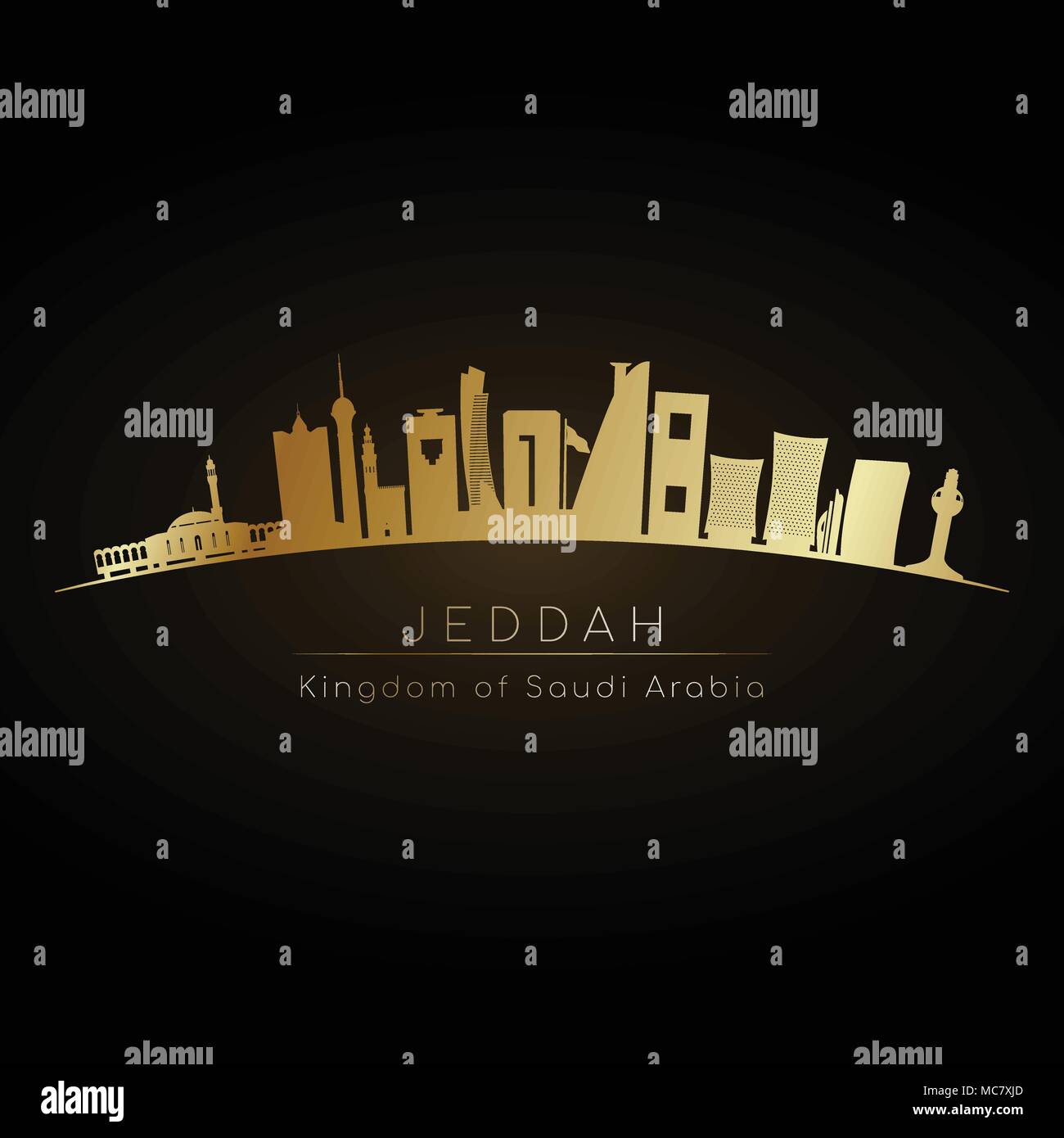 Golden logo Jeddah skyline. Vector silhouette illustration Stock Vector ...
