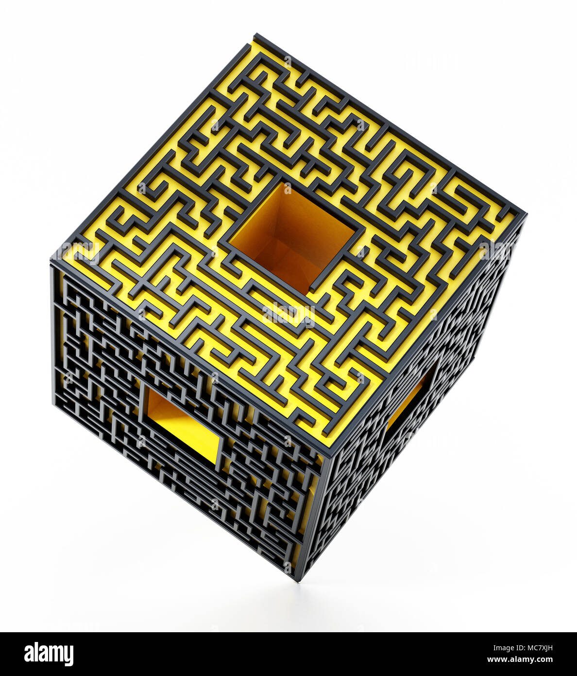 3D cube with labyrinth walls on the sides. 3D illustration Stock Photo ...