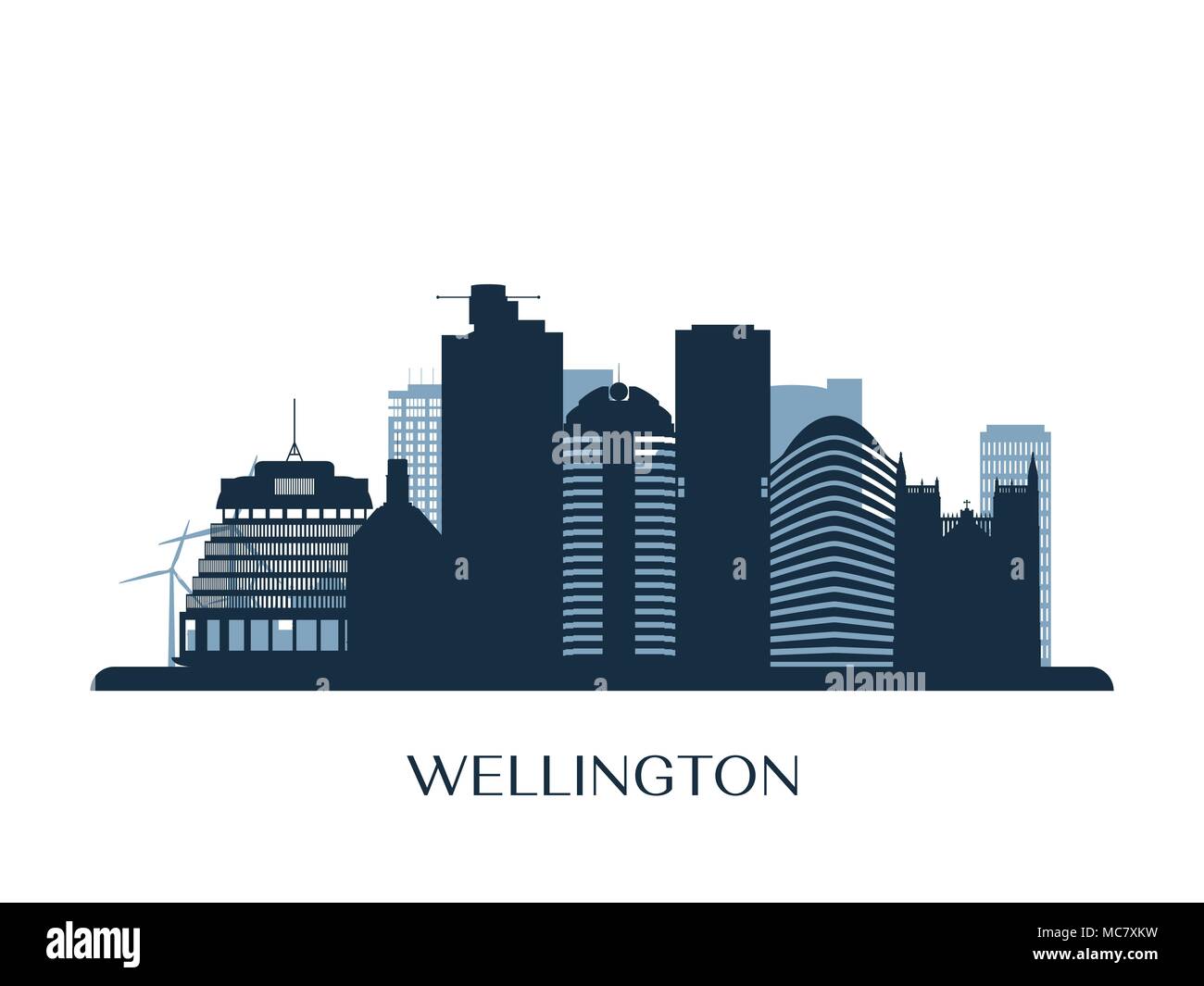 Wellington skyline, monochrome silhouette. Vector illustration Stock ...