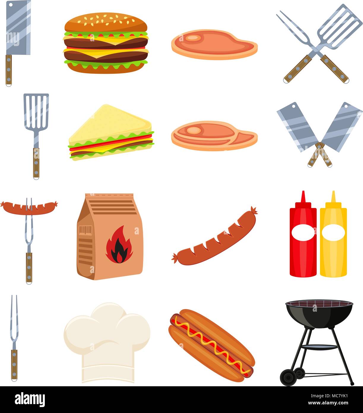 Colorful cartoon bbq outdoors 16 element set Stock Vector Image & Art ...