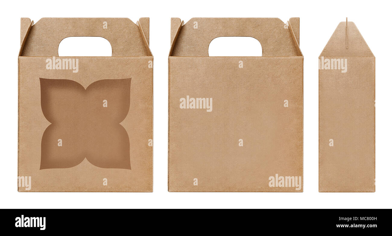 Box brown window shape cut out Packaging template, Empty kraft Box ...