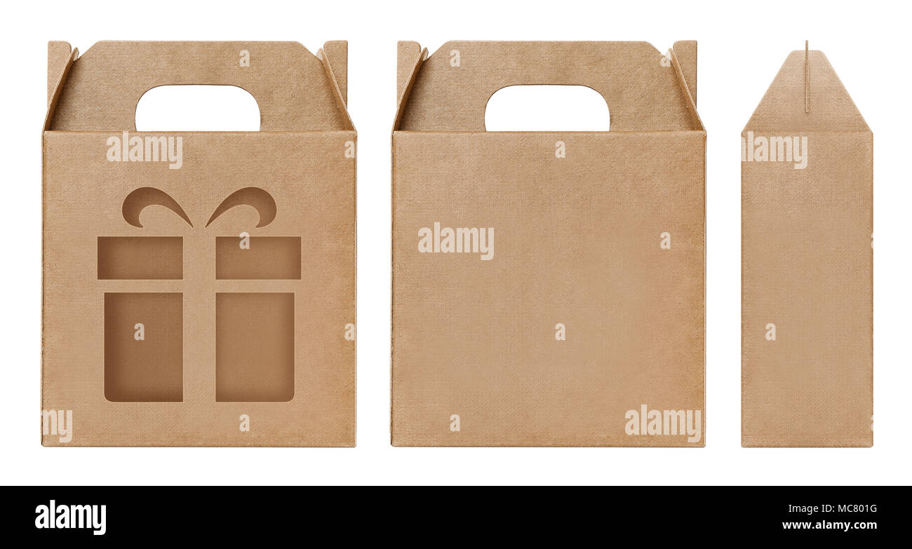 Box brown window shape cut out Packaging template, Empty kraft Box ...