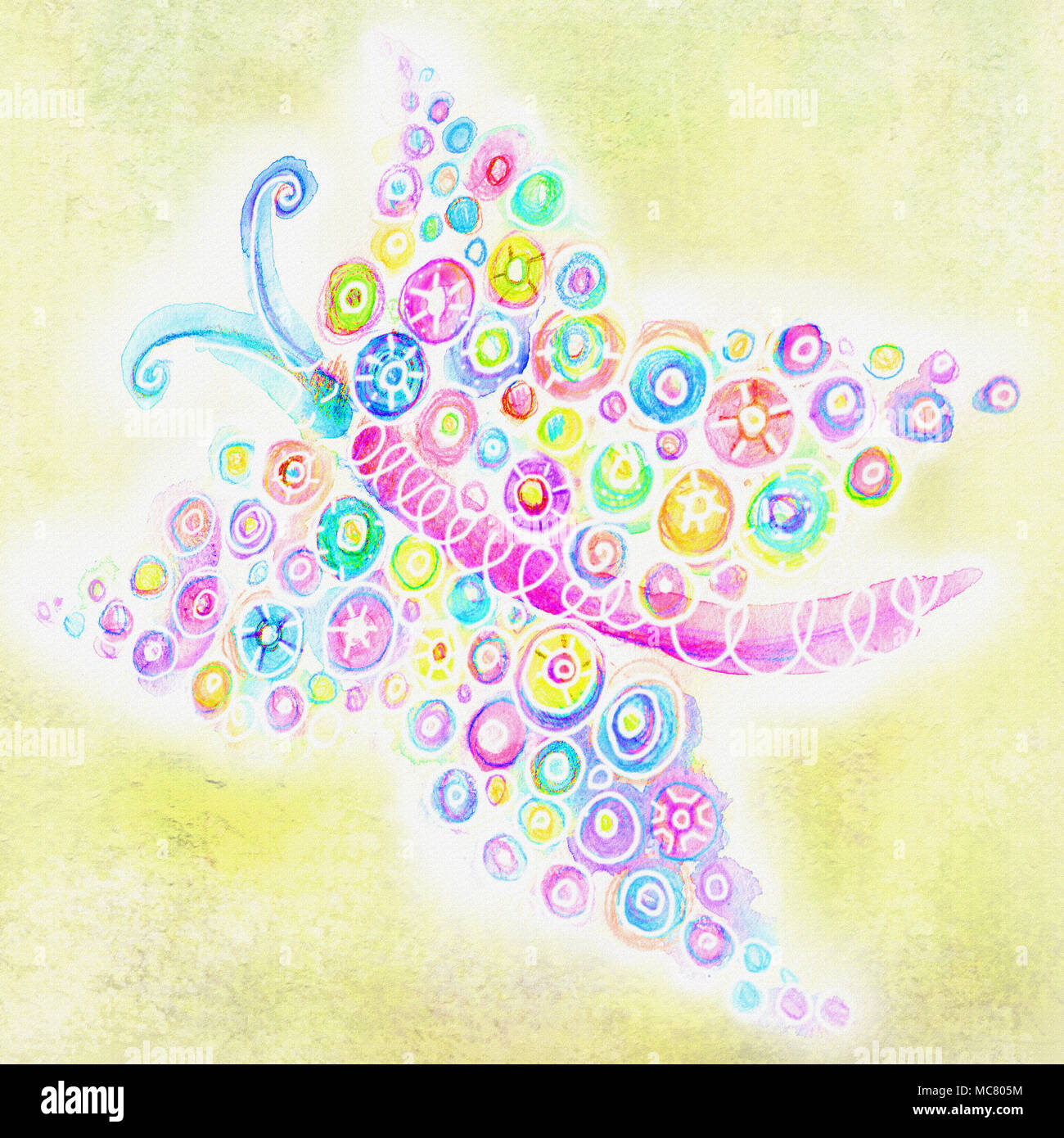 Abstract bright butterfly, flying on a sunny day. Hand drawn ...