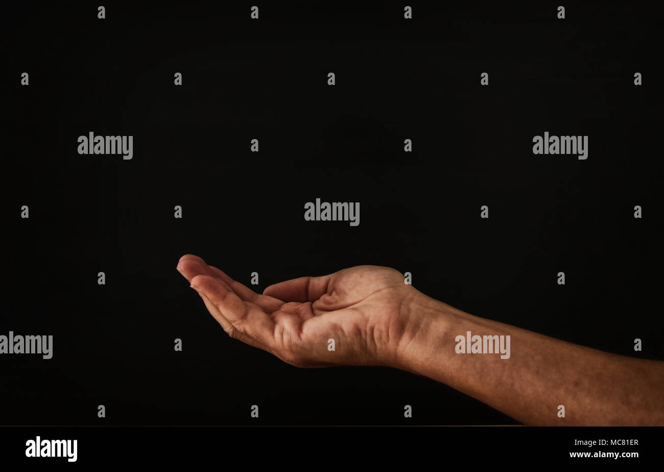 image of open male hand begging for help Stock Photo - Alamy