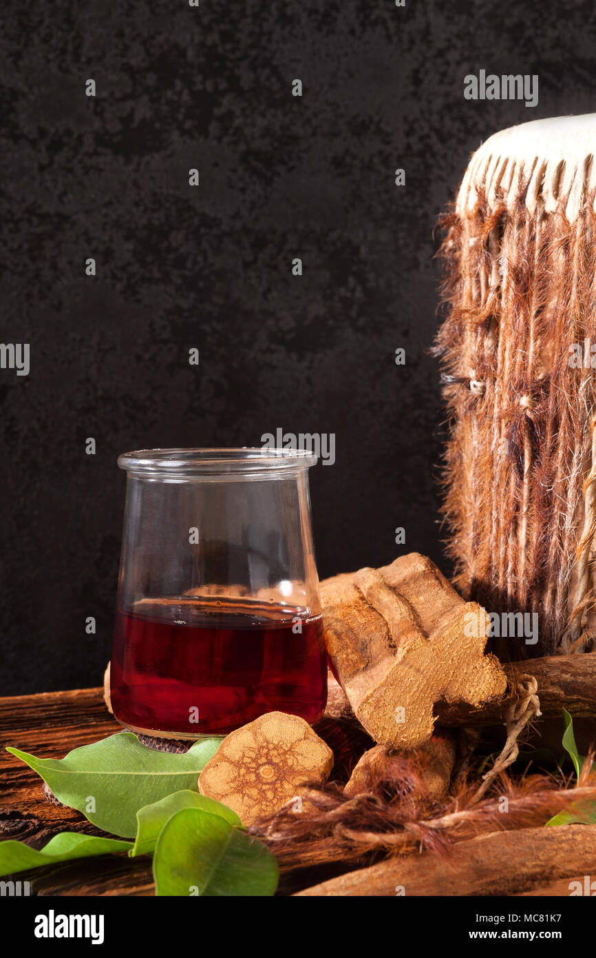 Ayahuasca ingredients and brew. Shamanic entheogen psychoactive plant ...