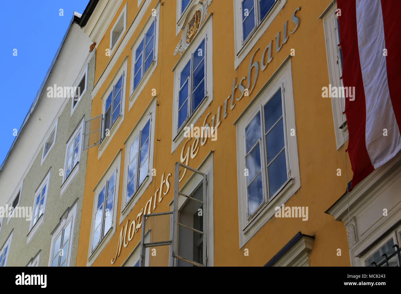 Facade of Mozart's Birthplace in the Altstadt (Old Town) of Salzburg ... Facade of Mozart's Birthplace in the Altstadt (Old Town) of Salzburg ...