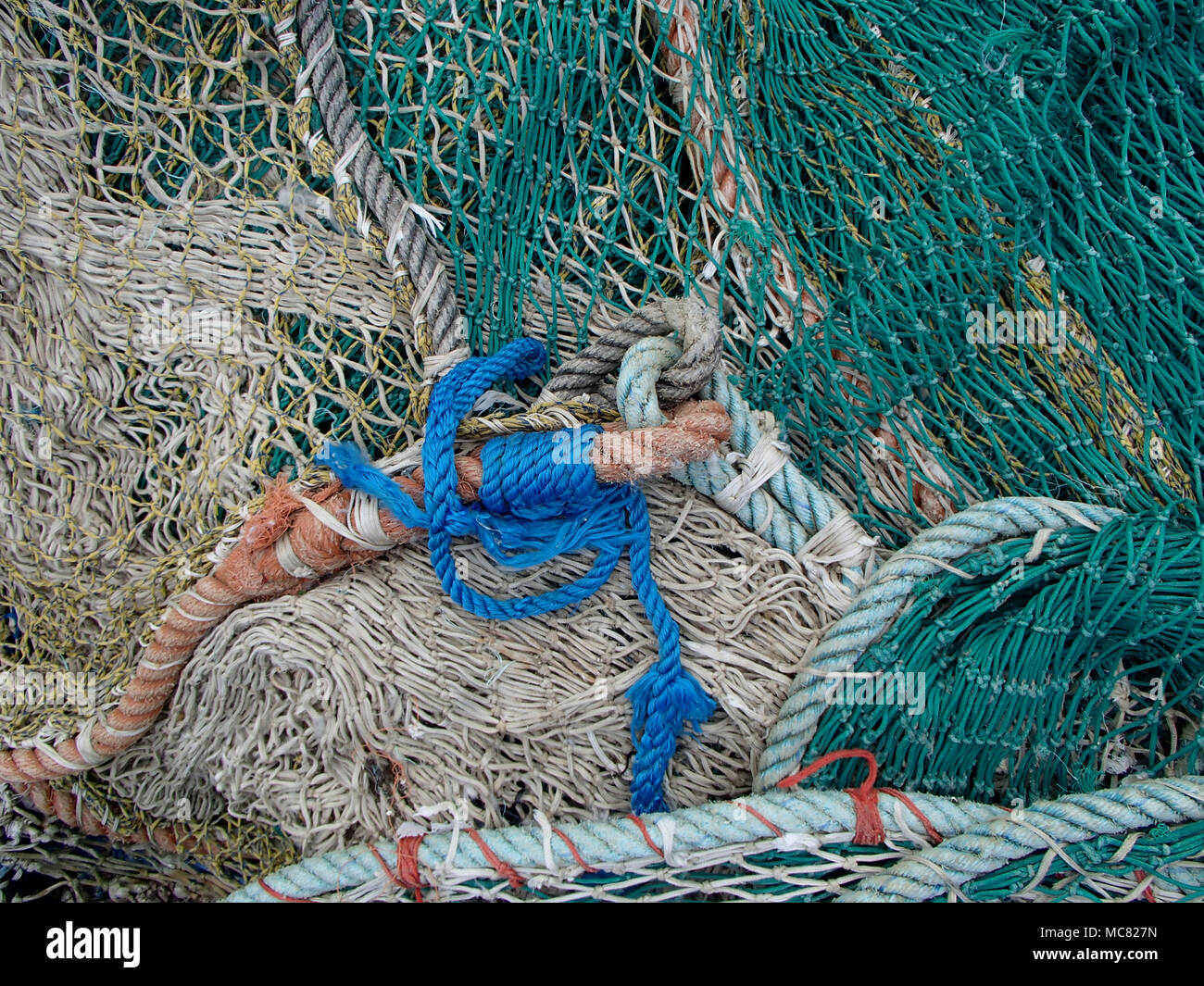 Blue Green and Beige Fishing Net Display Textured Background Stock ...
