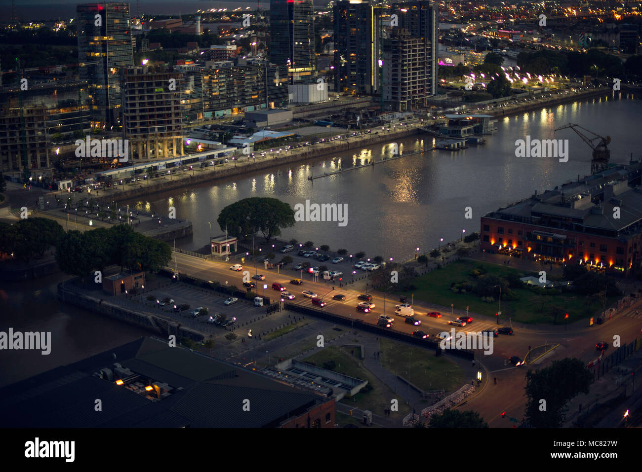 Aerial view city and river waterfront Stock Photo - Alamy