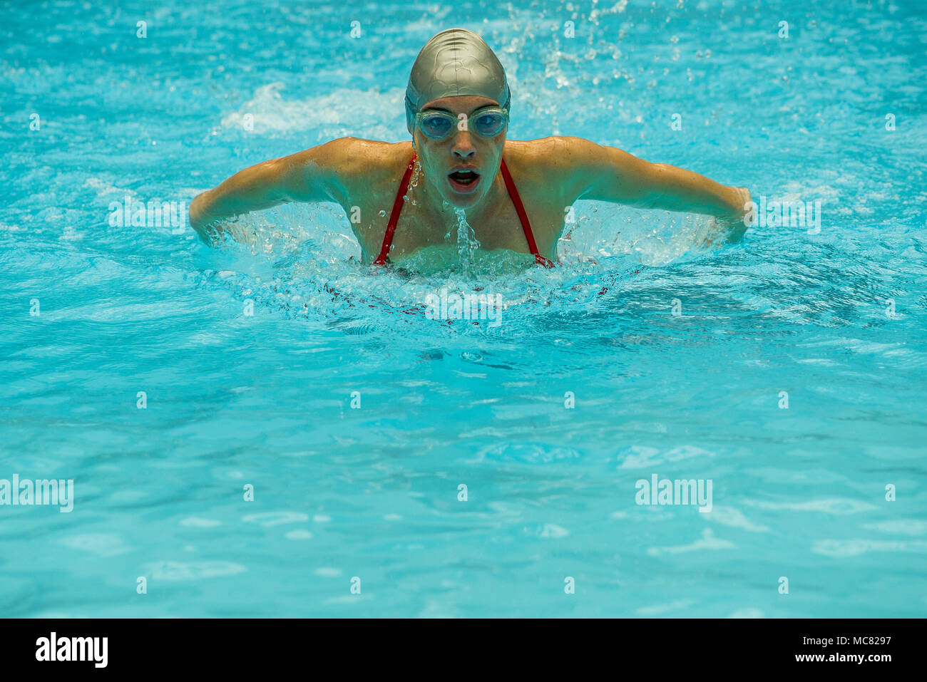 Woman swimming in pool Stock Photo - Alamy