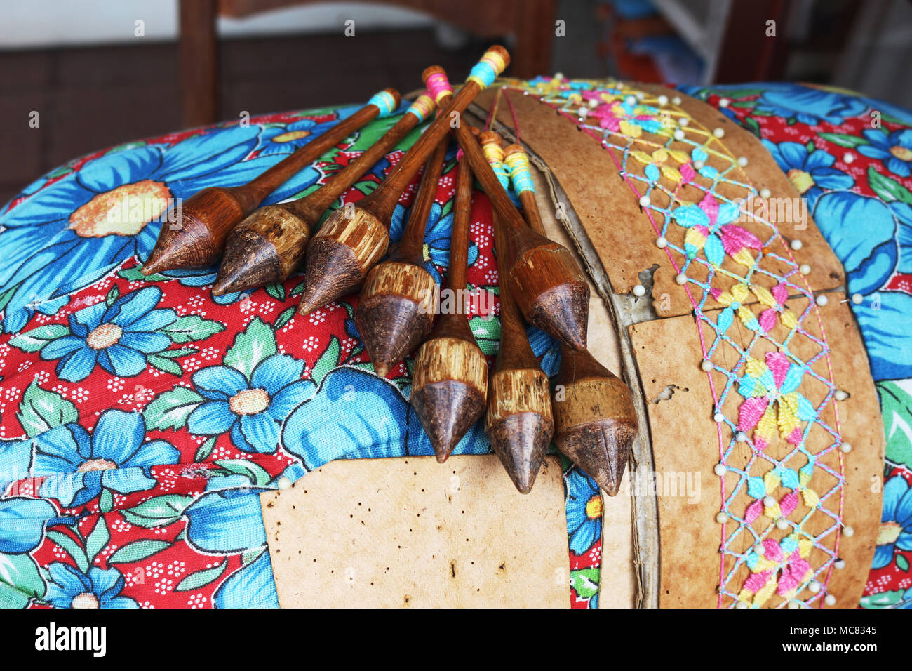 Bobbin lace originated around the 15th century hi-res stock photography ...
