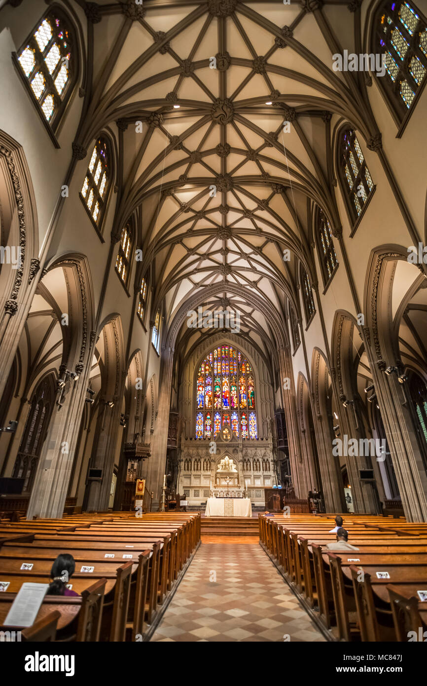 New York City Trinity Church Gothic Interior Ceiling and Nave Stock ...