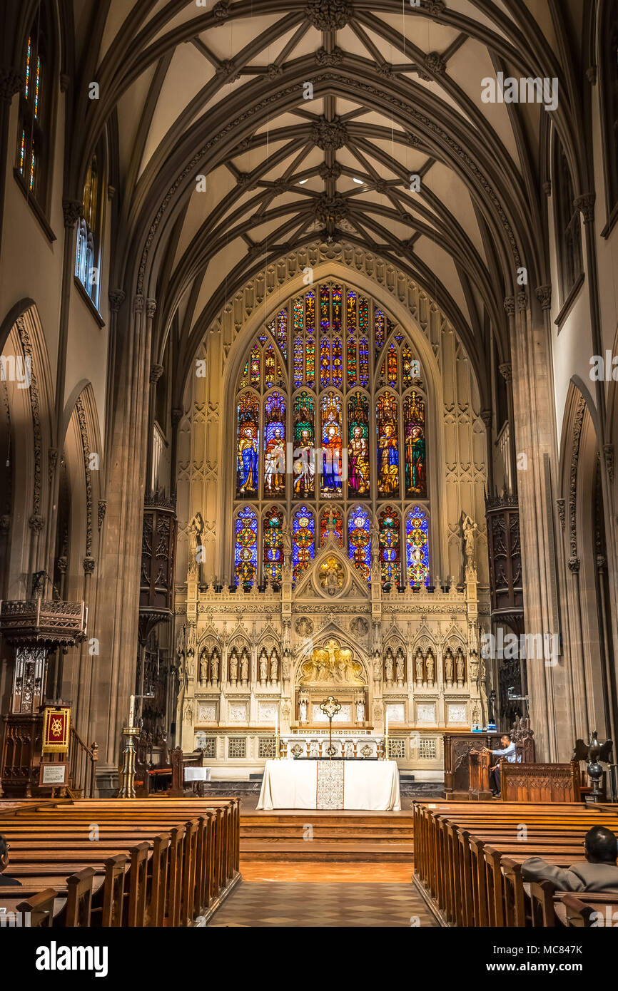New York City Trinity Church Gothic Interior Ceiling and Nave Stock ...