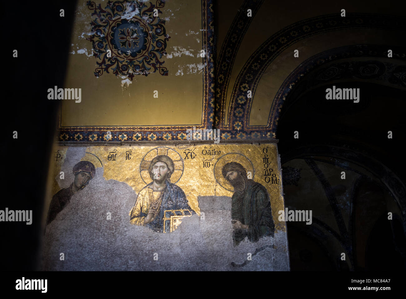 The Deesis Mosaic, Christ with the Virgin Mary and John the Baptist ...