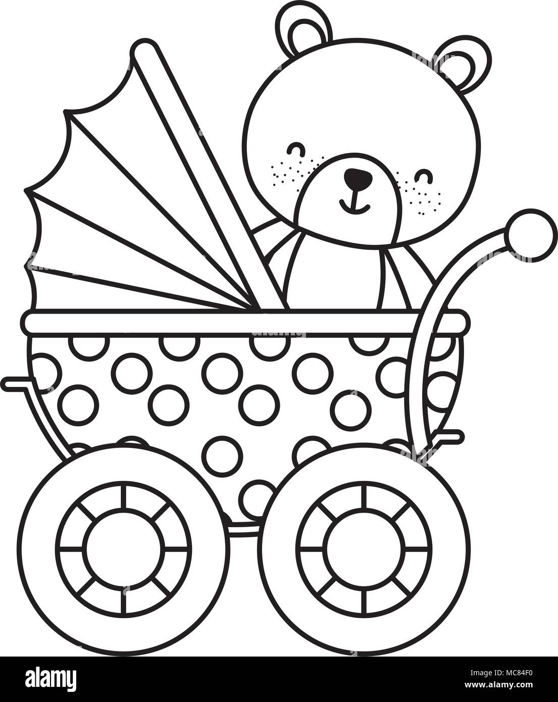 line bear teddy animal inside baby stroller Stock Vector Image & Art ...