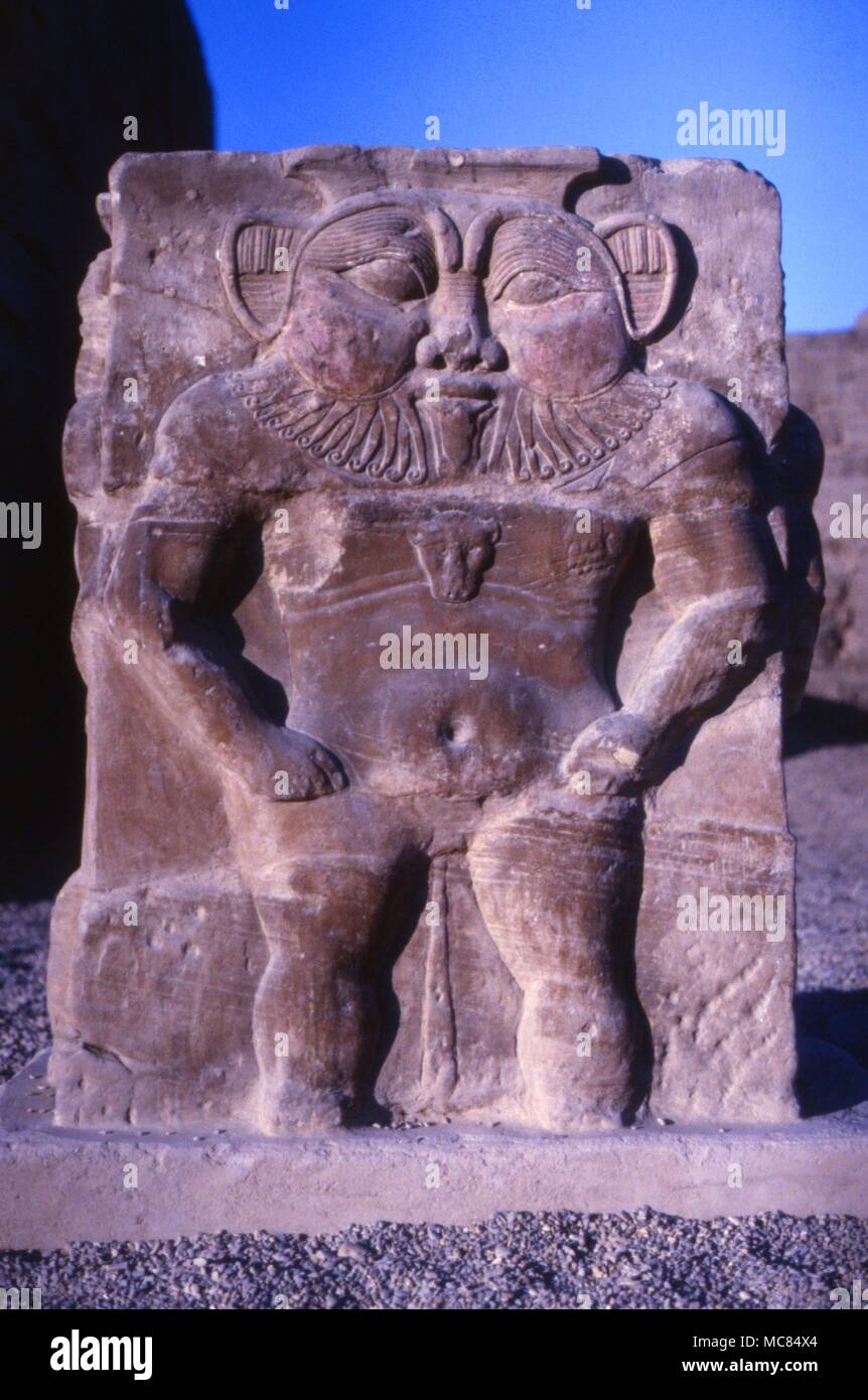 The demon-god Bes, in the precinct of the temple of Hathor at Denderah ...