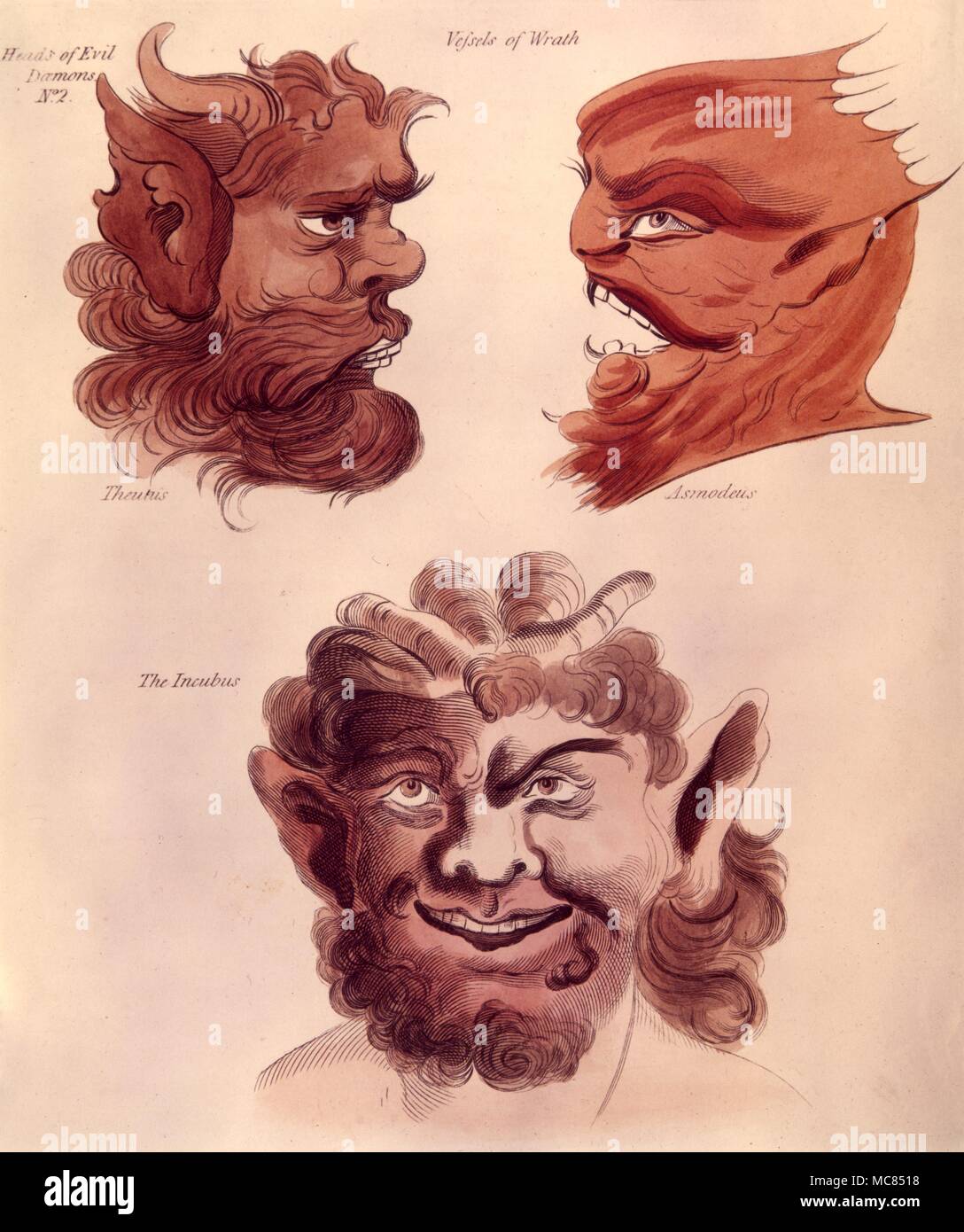 The heads of three named demons from Barrett's 'The Magus', 1801 Stock ...