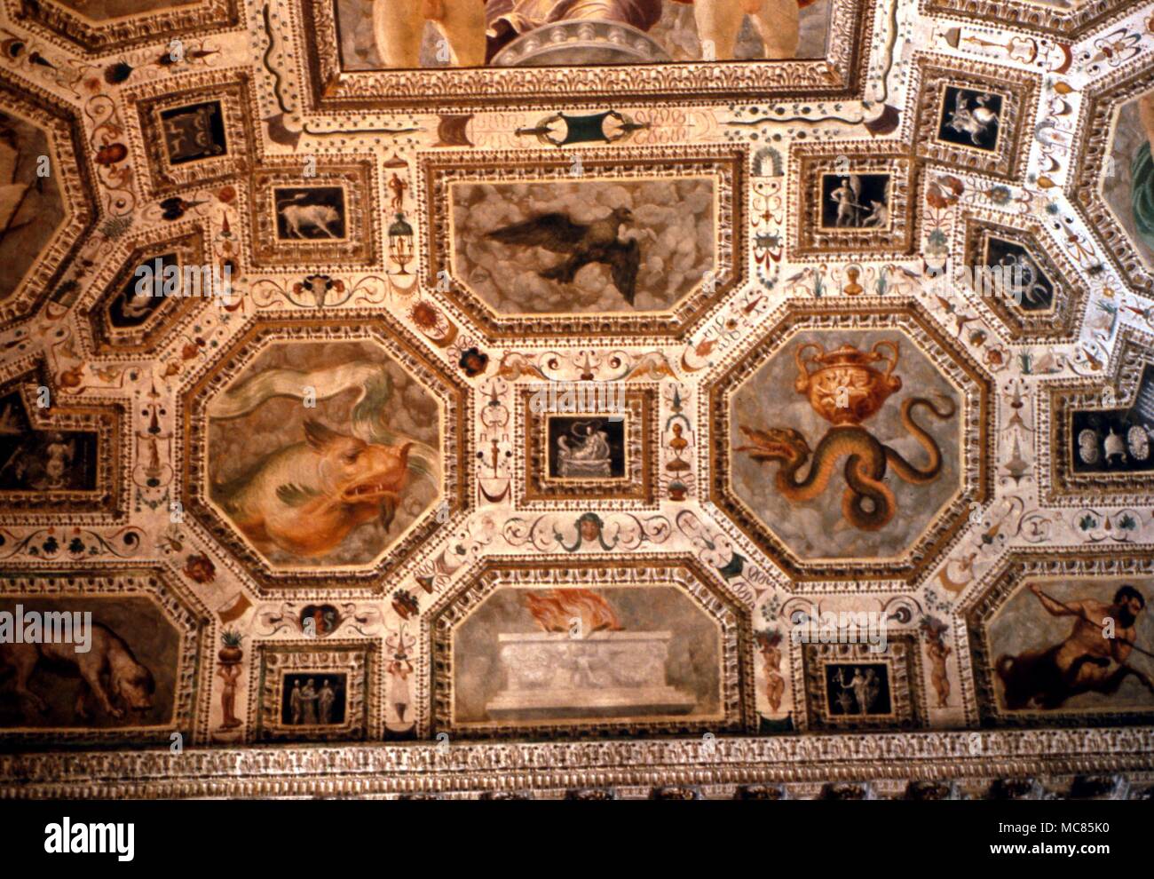 Details of the constellation images of Whale, Crater, Corvus. Ceiling ...