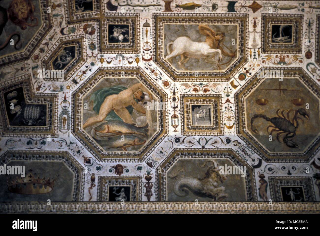 Details of the constellation images of Pisces adnd Scorpius. Ceiling ...