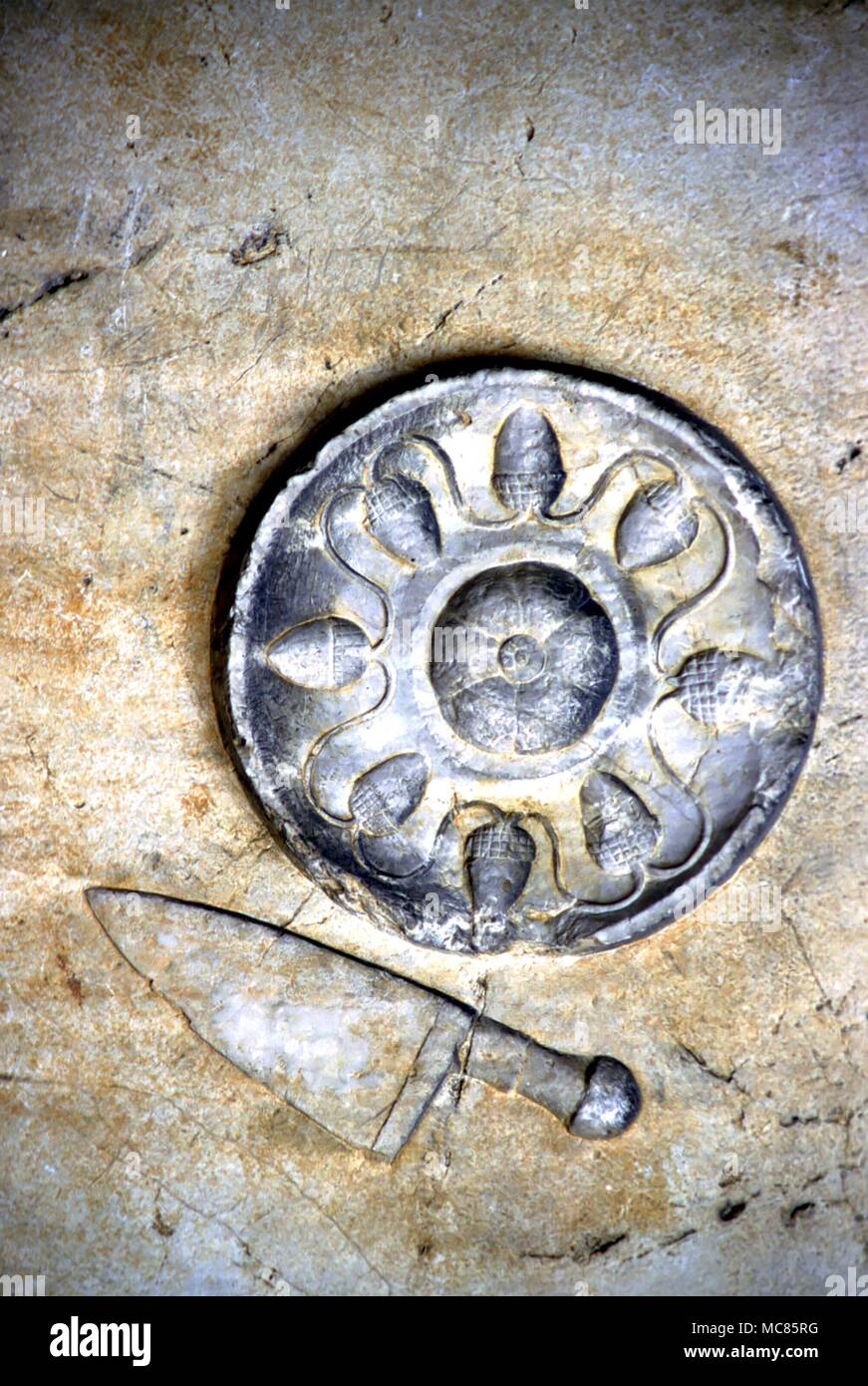 GRAVEYARD Roman funerary symbols in the Capitolium, Brescia Stock Photo ...
