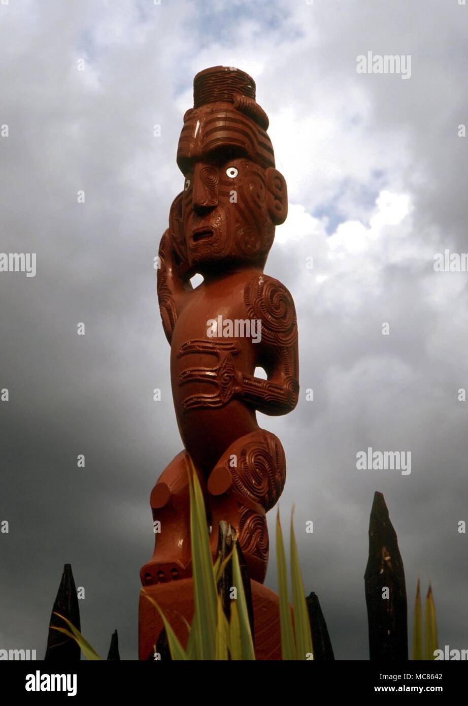 MAORI Hand painted wooden carving from Whakarewarewa, Rotorua Stock ...