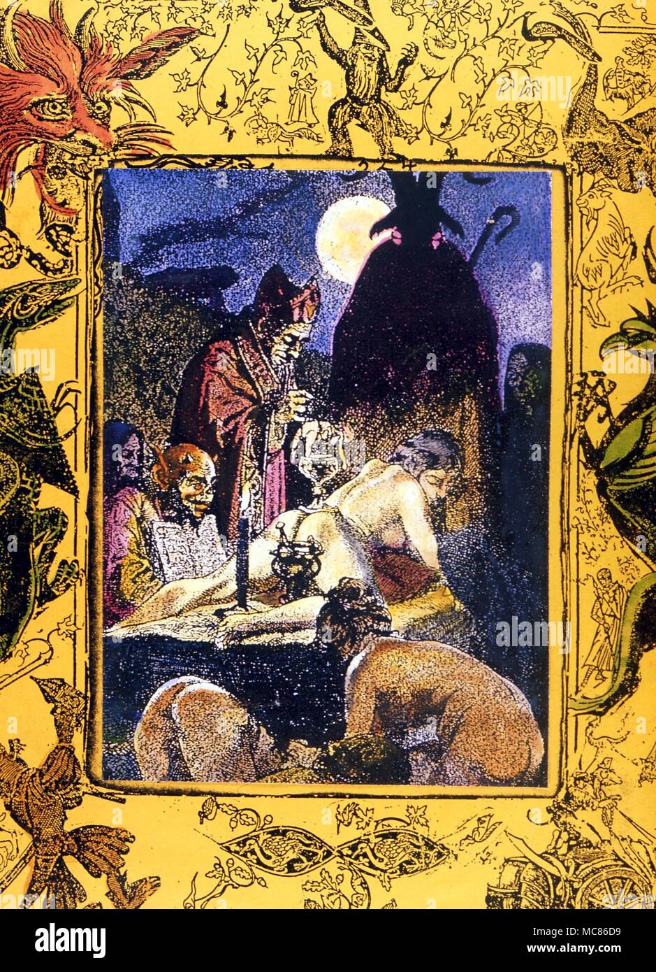 WITCHCRAFT Scene at witch sabbat - sacrifice over the body of a virgin ...