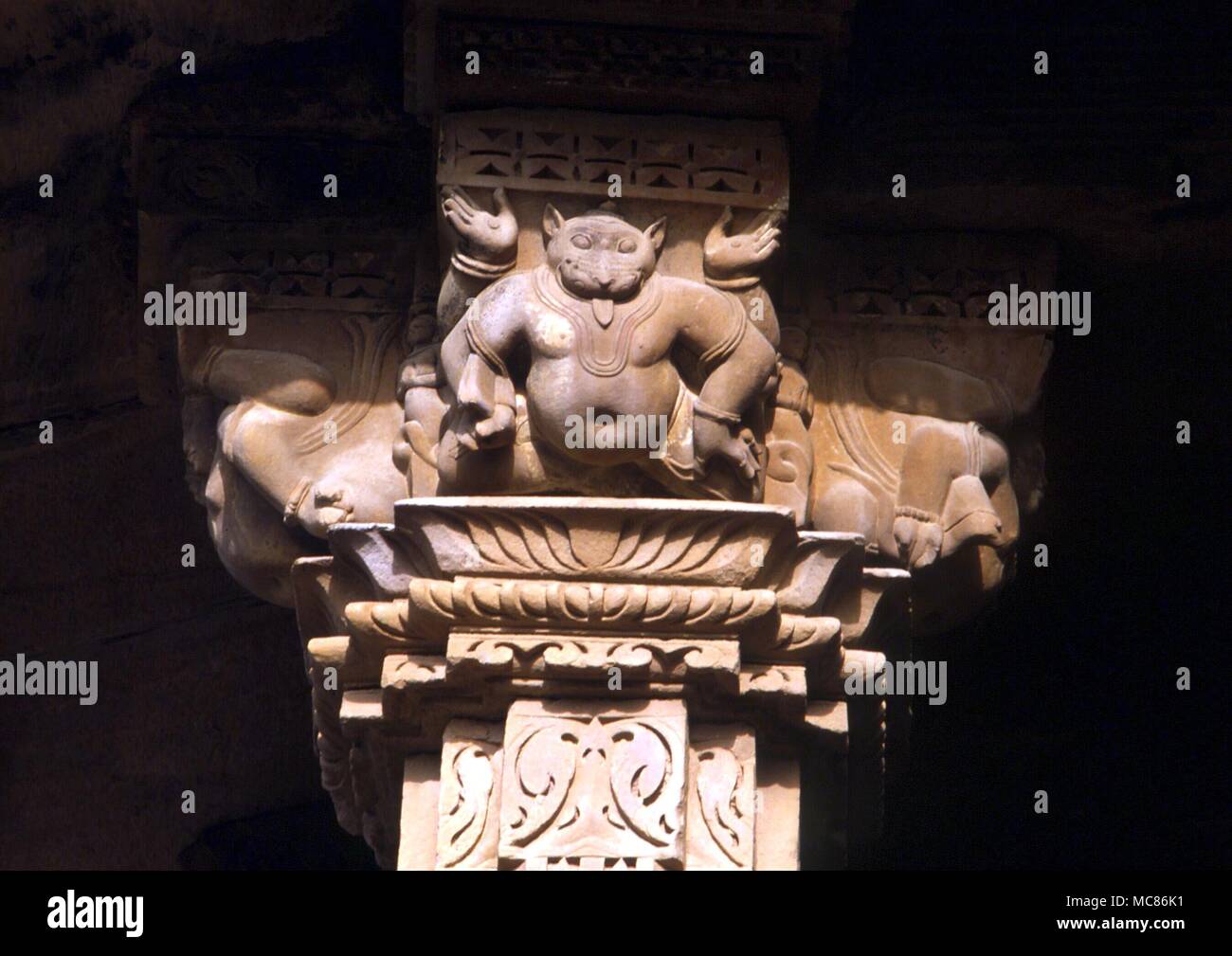 INDIA Demon guardian alongside the entrance to the Temple of the Devi ...