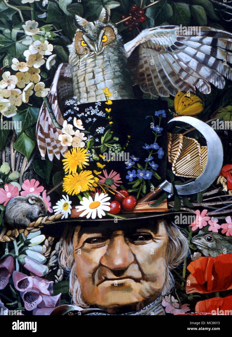 BRITISH MYTHOLOGY Detail of painting 'Country Magic', 1984, by Gordon ...